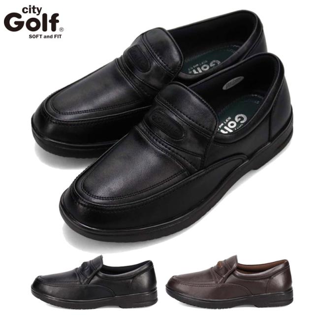 4E 幅広 ワイド ゴルフ メンズ シティ ゴルフ City Golf カジュアルスリッポンシューズ ビジネス 靴 シューズ カジュアル 軽量 ブラック 黒 ブラウン 茶色 送料無料 GOLF GF8602
