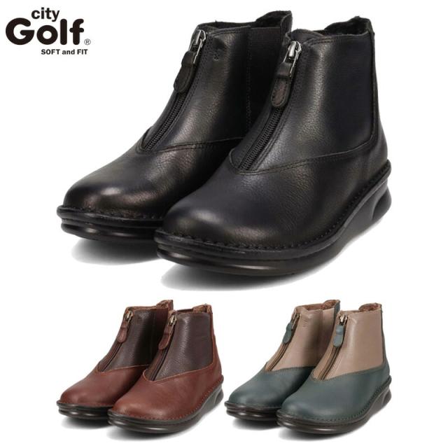 4E 幅広 ワイド ゴルフ レディース シティ ゴルフ City Golf アウトステッチ製法 カジュアルショートブーツ ブーツ 靴 シューズ ショート おしゃれ ブラック 黒 ネイビー ブラウン 茶色 送料無料 GOLF GFL20140