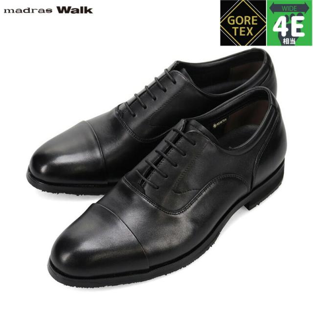 4E 幅広 ワイド マドラスウォーク メンズ 内羽根 ストレートチップ ビジネスシューズ オフィス 靴 シューズ 防水 透湿 軽量 濡れない 蒸れない ブラック 黒 送料無料 madras Walk MW9709