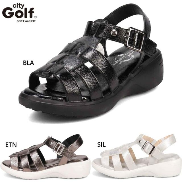 ゴルフ レディース シティゴルフ 幅広 グラディエーターサンダル プレミアム 靴 シューズ カジュアル ブラック 黒 ブラウン シルバー 茶色 送料無料 GOLF GFL6301V