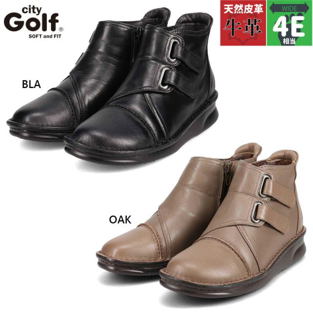 4E 幅広 ワイド ゴルフ レディース シティゴルフ ショート ブーツ 靴 シューズ おしゃれ カジュアル ゆったり足入れ きれいめ マジックテープ ベルクロ ブラック 黒 送料無料 GOLF GFL20128