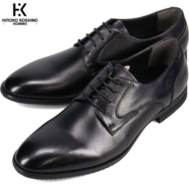 3E 幅広 ワイド ヒロココシノ オム メンズ エレガント 外羽根プレーントウドレスシューズ ビジネス 靴 シューズ 上品 サイドエラスティック 紳士 ブラック 黒 送料無料 HIROKO KOSHINO HOMME HR5006