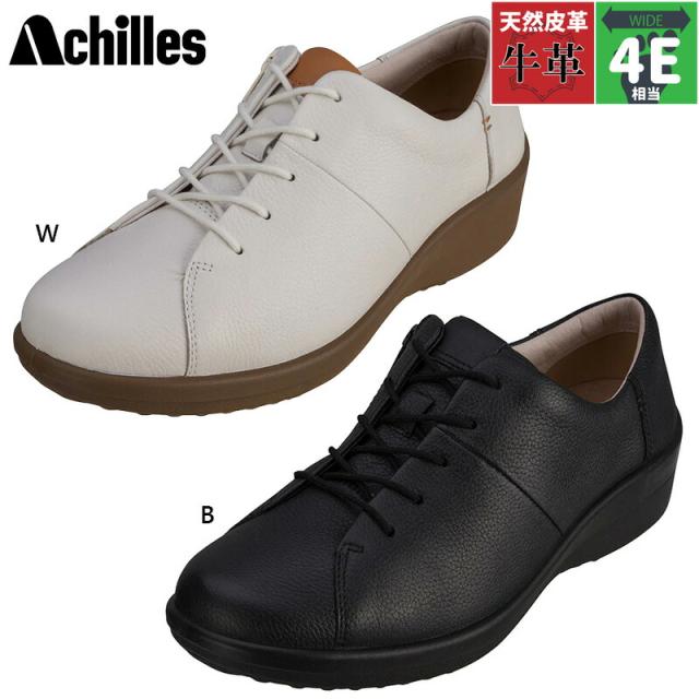 4E 幅広 ワイド アキレス ソルボ レディース C 347 スニーカー 靴 シューズ 本革 革靴 牛革 カジュアル サイドファスナー付き ホワイト 白 ブラック 黒 送料無料 ACHILLES SORBO ASC3470