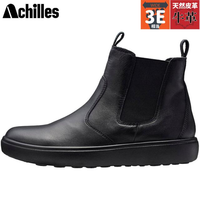 3E 幅広 ワイド アキレス ソルボ レディース サイドゴアブーツ 靴 シューズ ショート おしゃれ シンプル 旅行 お出かけ 通勤 普段使い 本革 レザー ブラック 黒 送料無料 ACHILLES SORBO ANF5160