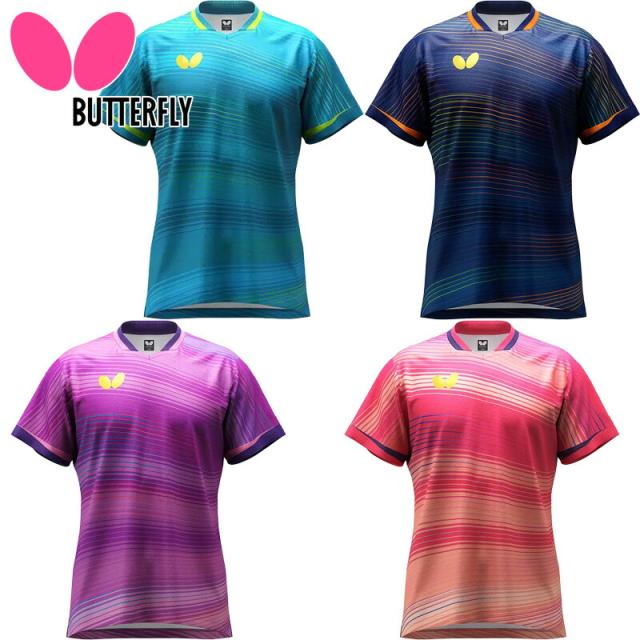 バタフライ メンズ レディース エリスター11 ・ シャツ 卓球 競技 アパレル トップス 半袖 ゲームシャツ 男女兼用 JTTA公認 ネイビー ブルー 青 ピンク パープル 紫 送料無料 Butterfly 46510