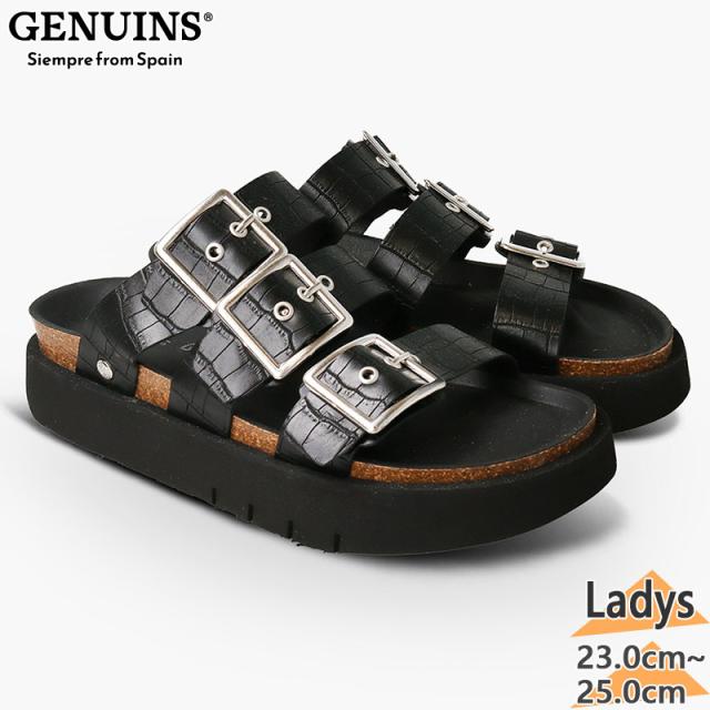 GENUINS レディース CRISTI ジェニュインズ サンダル 靴 シューズ フットベットサンダル スペイン製 厚底 ブラック 黒 送料無料 GENUINS G105782JT