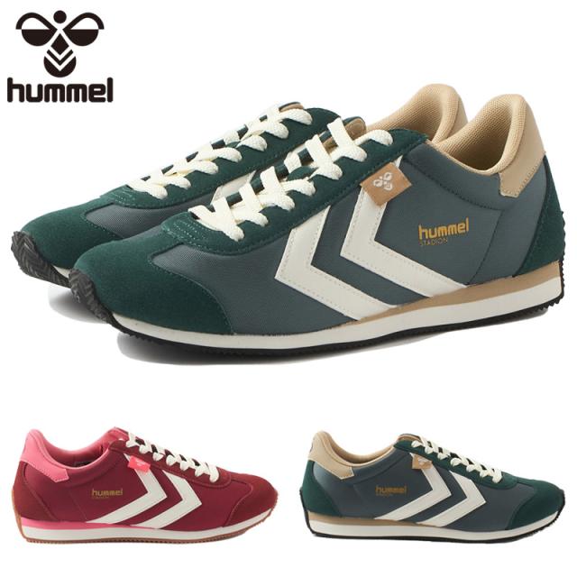 ヒュンメル メンズ レディース STADION NYLON スニーカー 靴 シューズ シンプル カジュアル スリム レッド 赤 グリーン 緑 送料無料 hummel HM229741