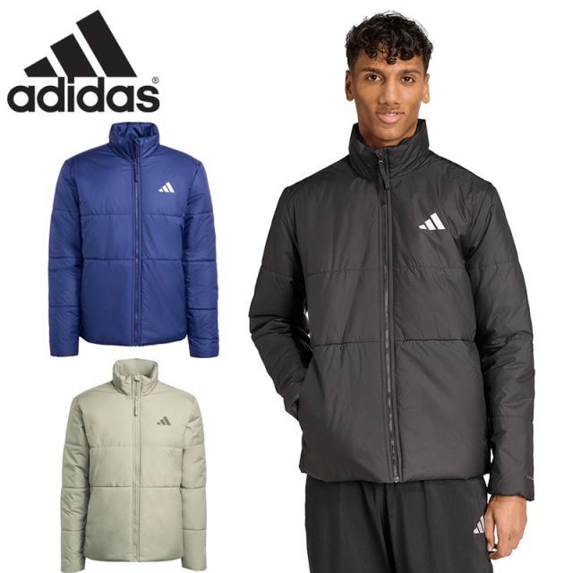アディダス メンズ M BSC パデッドジャケット アパレル スリーストライプス ウインドウェア 中綿 保温性 吸湿性 暖かい 撥水 レギュラーフィット ブラック 黒 シルバー 送料無料 adidas JVG91