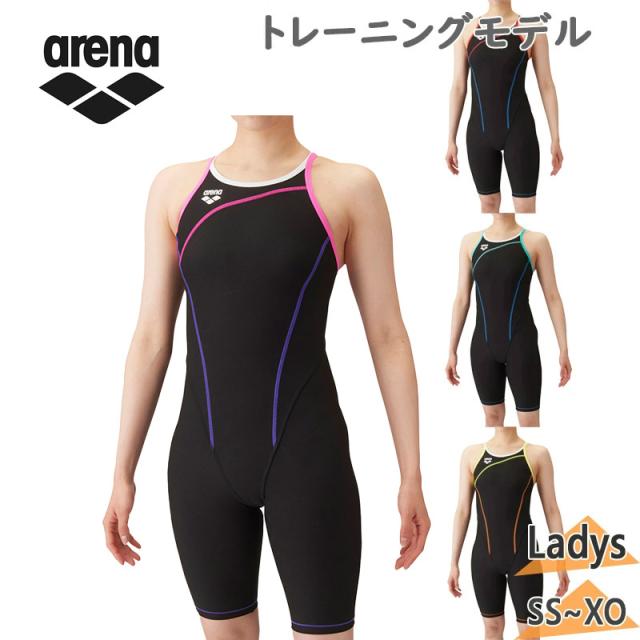 アリーナ レディース トレーニングワンピーススパッツ(オープンバック・ハーフレッグ) 水泳 競技 競泳 水着 ワンピース 部活 練習トレーニング ブラック 黒 送料無料 arena SAR-4101W