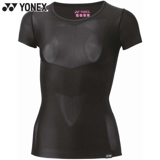 ヨネックス レディース ウィメンズUネック半袖シャツ バドミントン ウェア 競技 機能インナー アンダーウェア UVカット ストレッチ 黒 ブラック 黒 送料無料 YONEX STBA1512