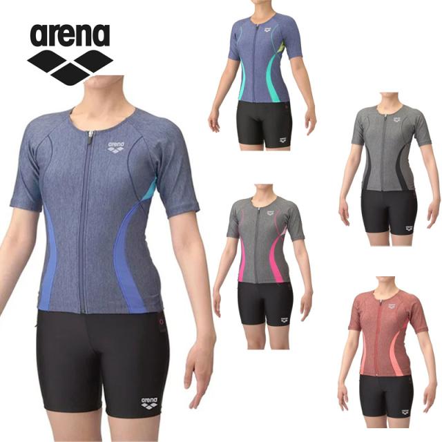 アリーナ レディース フィットネスセパレーツ 水泳 ウェア 競技 水着 カバーバック ミドルレッグ 差し込みパッド 運動 スポーツ グレー ブルー 青 オレンジ 灰色 送料無料 arena AS5SWF43L