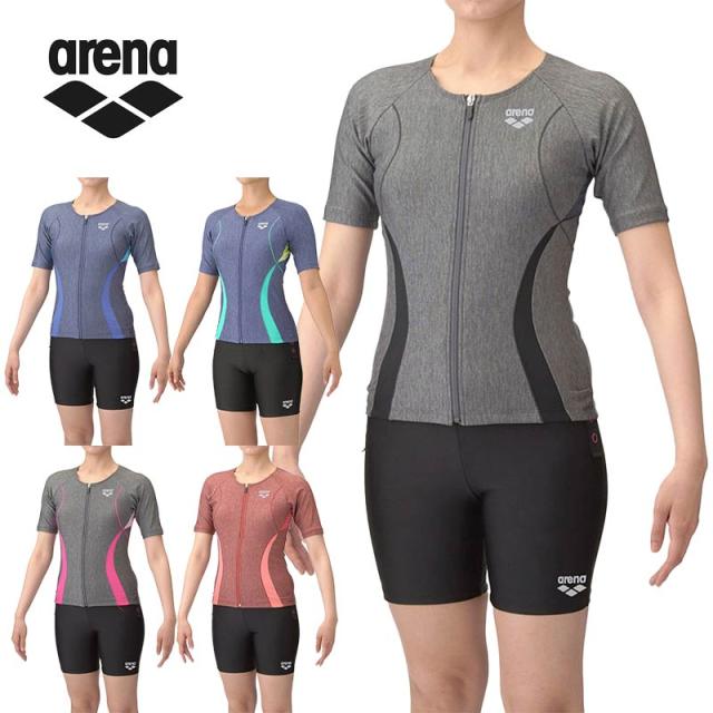 アリーナ レディース フィットネスセパレーツ 水泳 ウェア 競技 水着 カバーバック ミドルレッグ 差し込みパッド 運動 スポーツ グレー オレンジ 灰色 送料無料 arena AS5SWF44L