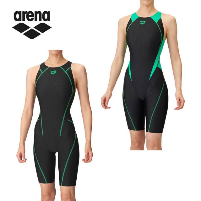 アリーナ レディース レーシングワンピーススパッツ(オープンバック・ハーフレッグ) 水泳 ウェア 競技 競泳水着 運動 スポーツ ブラック 黒 グリーン 緑 送料無料 arena AS4FRC50L