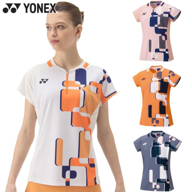 ヨネックス レディース ウィメンズゲームシャツ バドミントン ウェア 競技 テニス 半袖 トップス 吸汗速乾 UVカット 制電 ストレッチ ホワイト 白 グレー ピンク オレンジ 灰色 送料無料 YONEX 20856