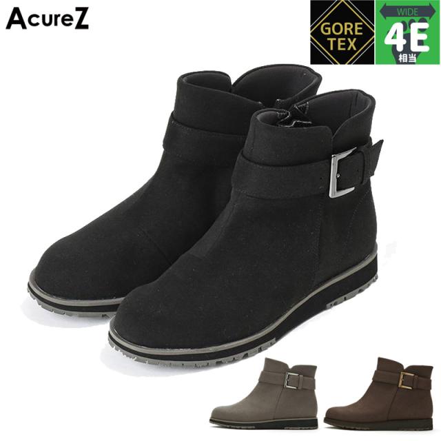 4E相当 幅広 ワイド アキュアーズ レディース 全天候型カジュアルブーツ ブーツ 靴 シューズ ショート おしゃれ GORE-TEX 生活防水 軽量 晴雨兼用 ブラック 黒 グレー 灰色 送料無料 AcureZ AO10247