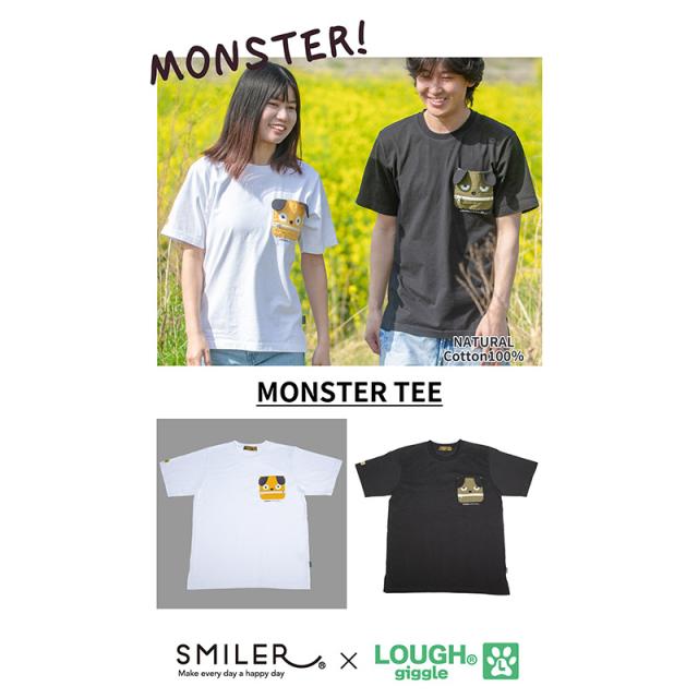 LOUGH×SMILER コラボ ラフギーグル メンズ レディース MONSTER TEE アパレル Tシャツ 半袖 綿 コットン ポケット 犬 ホワイト 白 ブラック 黒 送料無料 LOUGH GIGGLE LG5553