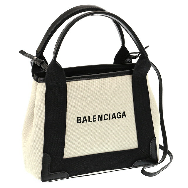 【タイムセール&クーポン5%OFF】バレンシアガ／BALENCIAGA NAVY CABAS XS AJ・ネイビーカバXSロゴ入り・ポーチ付き・2WAYキャンバスミニトートバッグ・ハンドバッグ(ナチュラル×ブラック) 390346 2HH3N 9260／NATURAL*BLACK[返品無料]