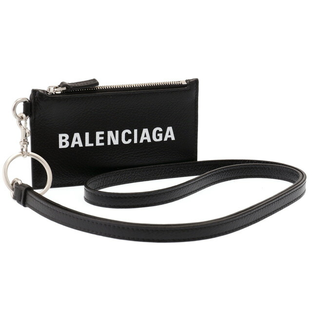 【タイムセール&クーポン5%OFF】バレンシアガ／BALENCIAGA CASH CARDKEY STRAP・キャッシュカードキーストラップキーポーチカードホルダー付きネックストラップ(ブラック×ホワイト) 594548 1IZI3 1090／BLACK*L WHITE[返品無料]