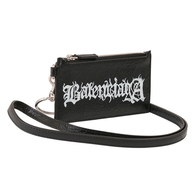 【12月SALE＆クーポン5%OFF】バレンシアガ／BALENCIAGA CASH CASE＆KEY RING・ネックストラップ付き グラフィックロゴデザイン カード&ケース(ブラック×ホワイト) 594548 2AAW3 1090／BLACK＊L WHITE[返品無料]