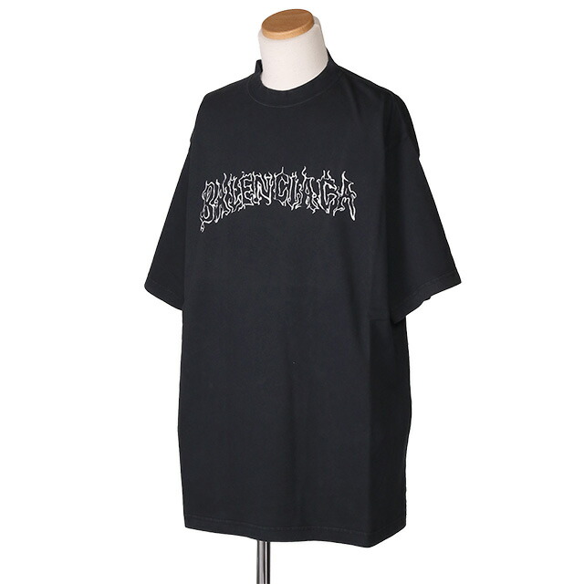 【クーポン5%OFF】バレンシアガ／BALENCIAGALARGE FIT T SHIRTS・ラージフィット メンズ オーバーサイズ・デザインプリント 半袖クルーネックTシャツ(フェイデッドブラック×ホワイト) 641675 TPVQ1 1569／FADED BLACK/WHITE