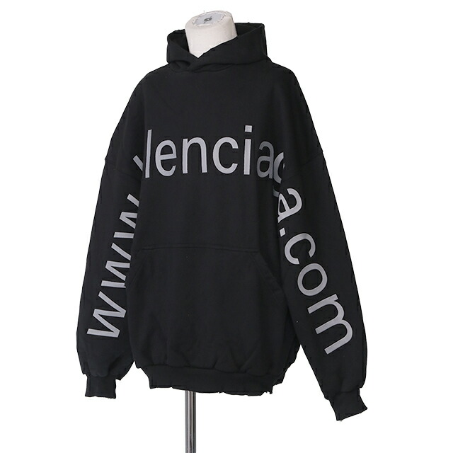 【クーポン5%OFF】バレンシアガ／BALENCIAGA LARGE FIT HOODIE メンズ・オーバーサイズ フーディー プルオーバーパーカー・フード付き(ブラック) 739024 TOVN9 8151／WASHED BLACK*WHITE[返品無料]