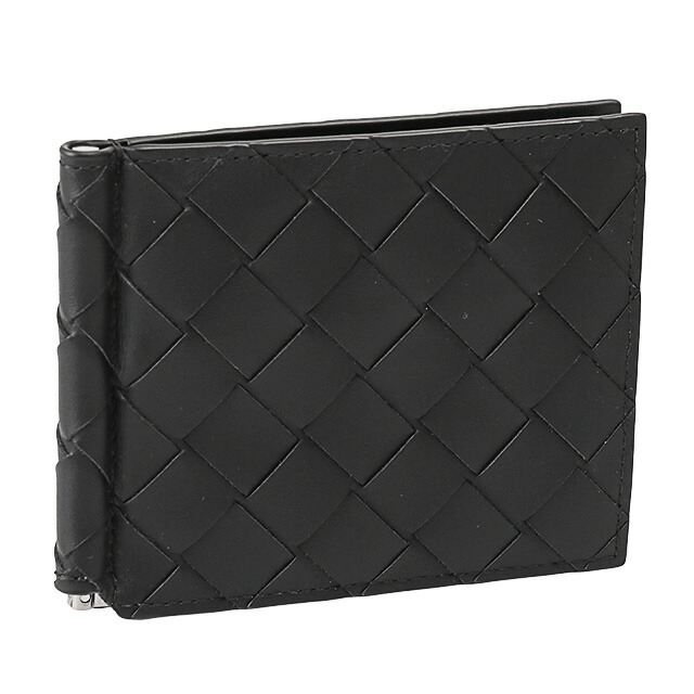 【クーポン5%OFF】ボッテガベネタ／BOTTEGA VENETA イントレチャート マネークリップ付き二つ折り財布(ブラック×シルバー) 749404 VCPQ4 8803／BLACK*SILVER