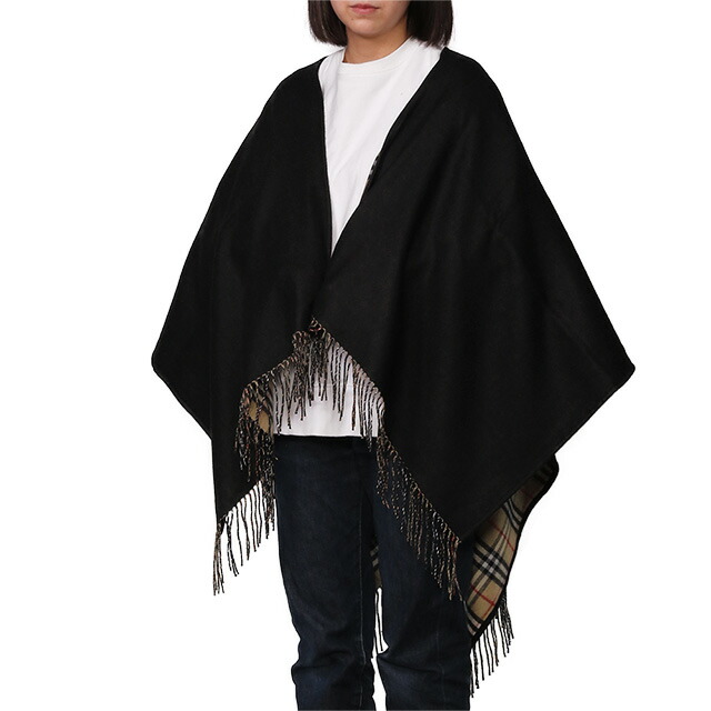 【タイムセール&クーポン5%OFF】バーバリー／BURBERRY チェック ウール リバーシブル ケープ ポンチョ・ストール (ブラック) 8077897 A1189[返品無料]