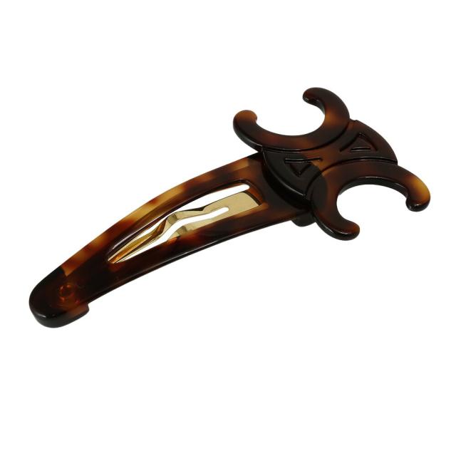 【タイムセール&クーポン5%OFF】セリーヌ／CELINE ”LARGE SNAP HAIR CLIP・トリオンフ ラージ スナップ ヘアクリップ ” アセテート&スティール・ヘアアクセサリー・パッチン留め・スリーピン・ヘアピン (ダークハバナ×ゴールド) 460PT6ACS 19AG[返品無料]