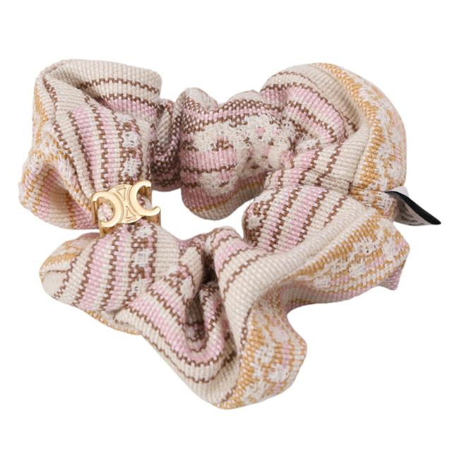 【クーポン5%OFF】セリーヌ／CELINE CELINE ストライプ トリオンフ シュシュ ヘアアクセサリー・シュシュ・ヘアゴム (ピンク×ベージュ×ゴールド) 461GN2BCX 24BD／PINK*BEIGE*GOLD[返品無料]