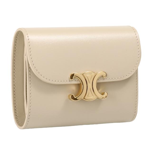 【クーポン5%OFF】セリーヌ／CELINE SMALL WALLET・スモールウォレットトリオンフ＊シャイニーカーフスキン・3つ折り小財布・コンパクトウォレット(パールベージュ) 10D783DPV 02PA／PALE BEIGE[返品無料]