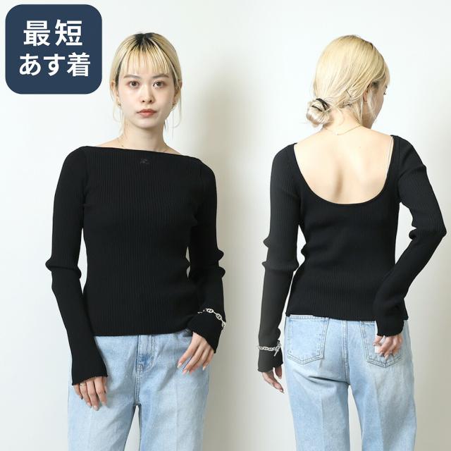 【タイムセール&クーポン5%OFF】クレージュ／COURREGES SHOULDERS RIB KNIT SWEATER・ショルダーリブニットセーターレディース・オフショルダー長袖ニット・サムホール・バックオープン(ブラック) 124MPU139 FI0001 9999／BLACK[返品無料]