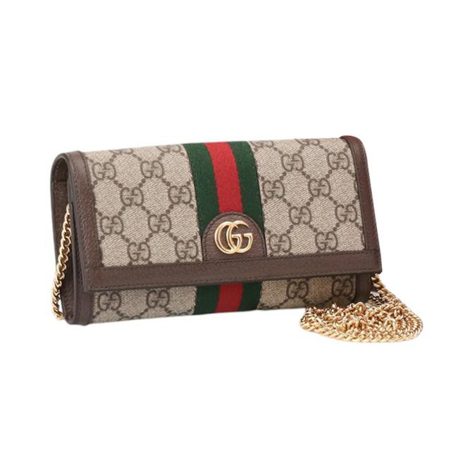 【クーポン5%OFF】グッチ／GUCCI オフィディア チェーン ウォレットストラップ付き2つ折り長財布(ベージュ×ダークブラウン・エボニー) 772309 96IWG 8745／BEIGE*BEIGE EBONY[返品無料]