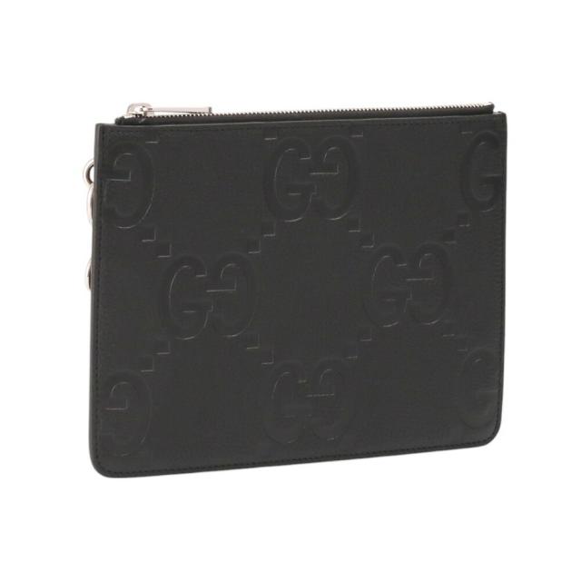 【クーポン5%OFF】グッチ／GUCCI ジャンボGG ポーチ マキシGGグレインレザー キーフック付きクラッチバッグ(ブラック) 821102 AABY0 1000／BLACK[返品無料]