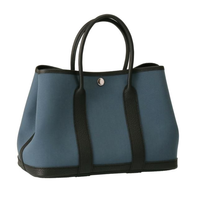 【タイムセール&クーポン5%OFF】エルメス／HERMESガーデンパーティ30・TPMトワルオフィシェ・シルバー金具・W刻印・ハンドバッグ(ブルーテンプル×ブラック) H051551CKCF／GARDEN PARTY 30／TOILE OFFICIEE／BLUE TEMPTE*NOIR／SILVER[返品無料]