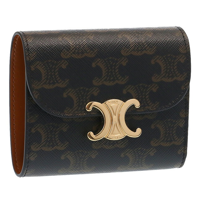 【クーポン5%OFF】セリーヌ／CELINE TRIOMPHE・スモール トリオンフウォレットトリオンフキャンバス・3つ折り中財布・コンパクトウォレット(タン・ブラウン) 10D78 2CQH 04LU／TAN[返品無料]