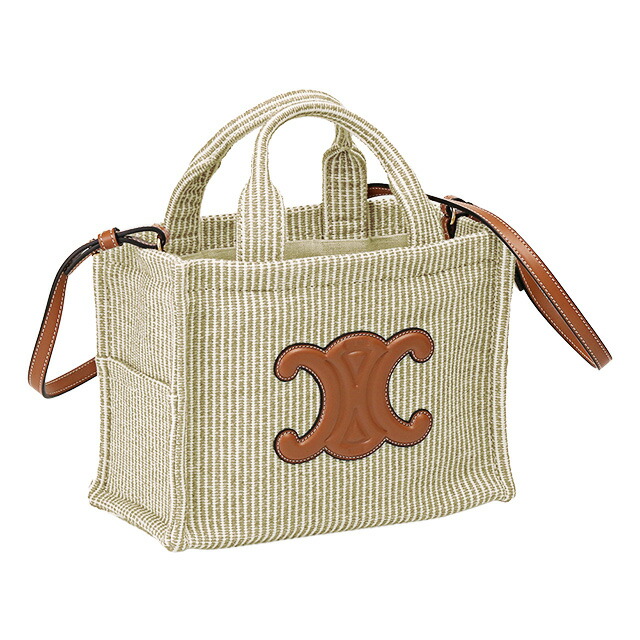 【タイムセール&クーポン5%OFF】セリーヌ／CELINE スモール カバ タイスストライプテキスタイル 2WAYハンド&ショルダーバッグ・クロスボディ(ナチュラル ×タン) 19916 2FEE 02BG／NATURAL*TAN[返品無料]