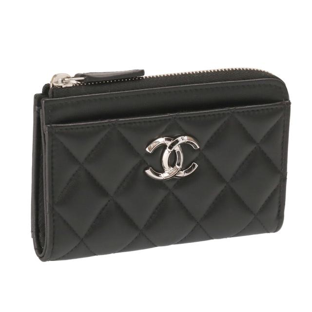 【タイムセール&クーポン5%OFF】シャネル／CHANELココマーク マトラッセ ラムスキン・フラグメントケース・L字ファスナー小財布・カードケース・コンパクトウォレット・SILVER金具(ブラック×シルバー) AP4197 B17694 94305／BLACK*SILVER[返品無料]