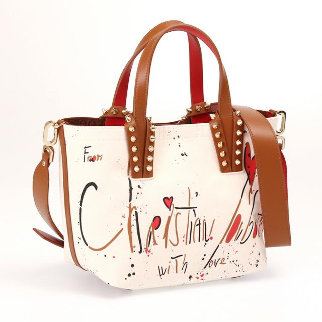 【タイムセール&クーポン5%OFF】クリスチャンルブタン／CHRISTIAN LOUBOUTIN CABATA BEACH BAG MINI CANVAS・カバタビーチバッグミニキャンバス  2WAYハンド&斜め掛けショルダーバッグ・クロスボディ(ナチュラルマルチ) 1255259 N005／NATURAL[返品無料]
