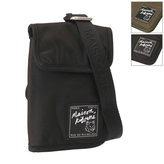 【クーポン5%OFF】メゾンキツネ／MAISON KITSUNE NECK POUCH・ネックポーチ ショルダーバッグ・クロスボディバッグ・スマートフォンショルダー (ブラック・カーキ) LM05362WQ1001 P199・P360／BLACK・KHAKI[返品無料]