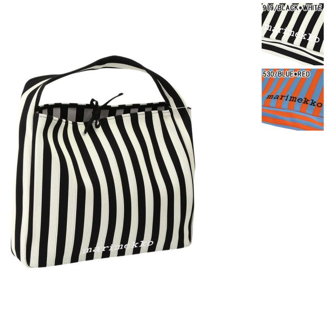 【クーポン5%OFF】マリメッコ／MARIMEKKO KNITTED LARGE MERIROSVO SHOULDER BAG・ニットバッグ ラージ メリロスヴォ ショルダーバッグ ニット素材×ストライプ柄ワンショルダーバッグ (ブルー×レッド・ホワイト×ブラック) 94142 530／94142 919[返品無料]