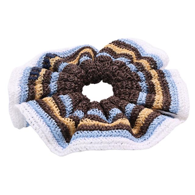 【クーポン5%OFF】ミュウミュウ／MIU MIU クロシェ シュシュ ロゴ刺繍・ ヘアゴム・ヘアアクセサリー(ダークブラウン×ライトブルー×ナチュラル) 5IF027 CACAO+CELESTE+NAT 2CWX F04EM[返品無料]