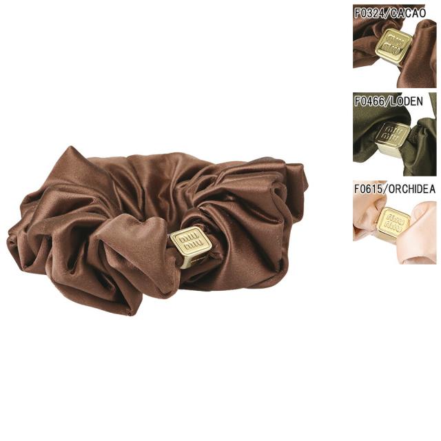 【タイムセール&クーポン5%OFF】 ミュウミュウ／MIU MIU サテン シュシュ ヘアゴム・ヘアアクセサリー(オーキッドピンク・グリーン・ダークブラウン) 5IF186 RASO CACAO・LODEN・ORCHIDEA[返品無料]