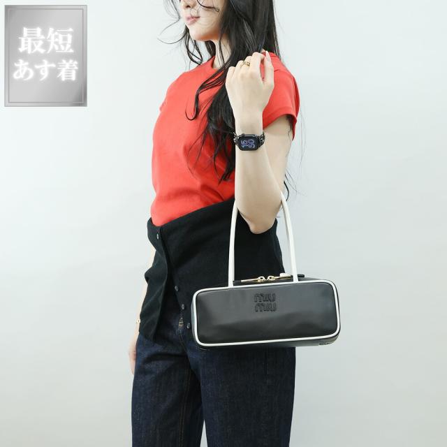 【クーポン5%OFF】ミュウミュウ／MIUMIU ボー レザー バッグ Wハンドルショルダーバッグ(ブラック×ホワイト) 5BB173 SOFTY PADDED (2IBP (V_OWM) NERO[返品無料]