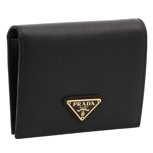 【クーポン5%OFF】プラダ／PRADA トライアングルロゴ・型押しレザー2つ折り財布・中財布(ブラック) 1MV204 SAFFIANO TRIANGOLO(QHH)NERO[返品無料]