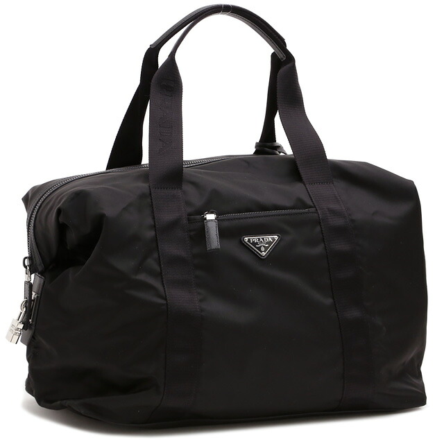 【クーポン5%OFF】プラダ／PRADA 南京錠付き・Re Nylon xサフィアーノレザー・2WAYボストン・トラベルバッグ・旅行鞄(ブラック) 2VC796 TESSUTO+SAFFIANO(2DMH)NERO[返品OK]