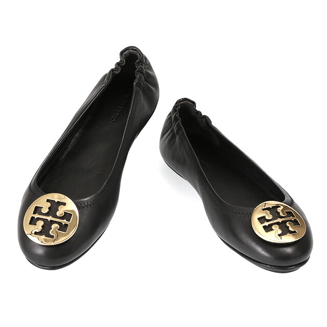 【クーポン5%OFF】トリーバーチ／TORY BURCH MINNIE TRAVEL BALLET WITH L LOGOミニー トラベル バレエ レザー メタルロゴ・折り畳み式トラベル・フラットシューズ・パンプス(ブラック×ゴールド) 50393 013／BLACK*GOLD[返品無料]