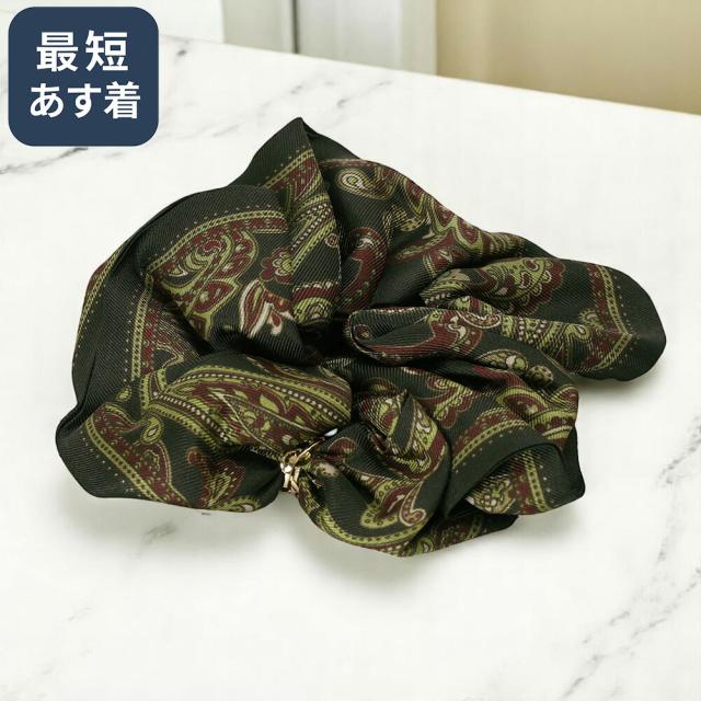 【タイムセール&クーポン5%OFF】サンローラン・パリ／SAINT LAURENT PARIS YSLモノグラム スクランチ ペイズリー シルクツイル シュシュ・ヘアアクセサリー・ヘアゴム (オリーブ×マルチカラー) 833283 3Y001 3388／OLIVE*MULTICOLOR[返品無料]