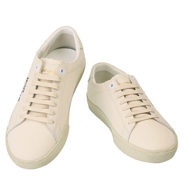 【タイムセール&クーポン5%OFF】サンローラン・パリ／SAINT LAURENT PARIS レザーローカット ロゴ刺繍 スニーカー(ホワイト) 610648 GUP10 9113／WHITE[返品無料]