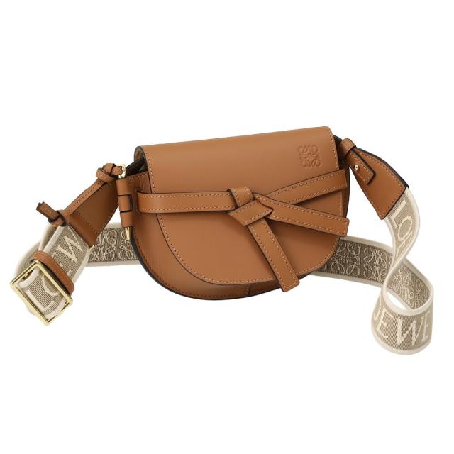 【タイムセール&クーポン5%OFF】ロエベ／LOEWE  GATE DUAL BAG MINI・ゲートデュアル バッグ ミニ(ソフトカーフ&ジャカード) 斜め掛けショルダーバッグ・クロスボディ(ブラック)A650N46X13 2530／TAN[返品OK]