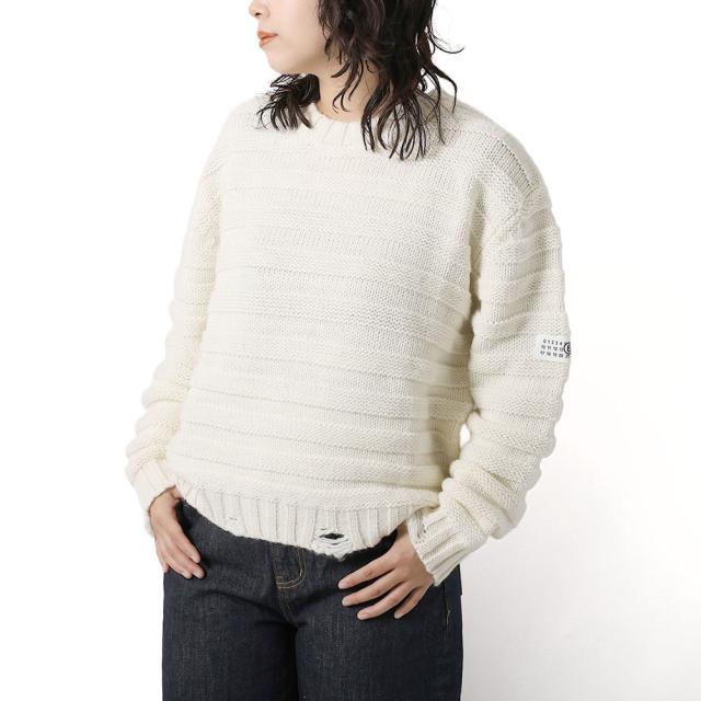 【タイムセール＆クーポン5%OFF】エムエムシックスキッズ・メゾンマルジェラ／MM6 KID'S・MAISON MARGIELA　レディース　ニット・セーター・ナンバリングロゴ・長袖(ホワイト) M60880 MM06P M6101／14Y・16Y／WHITE[返品OK]